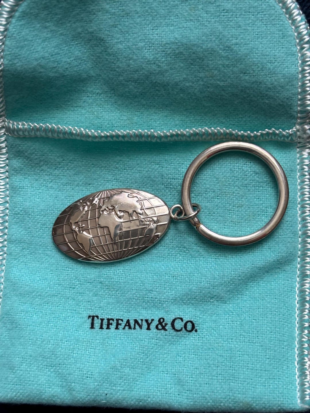Vtg Tiffany & Co 925 World Map Key Chain Taifex 2000 IOB Certificate of ...