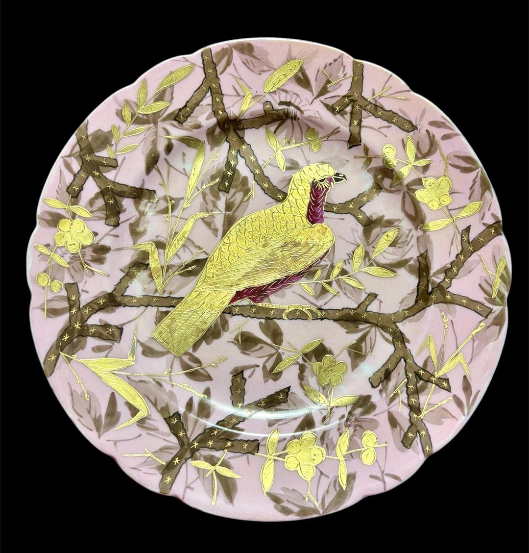 Antique Rare Fischer & Mieg Pirkenhammer Gold Painted Falcon Plate 8.5 ...