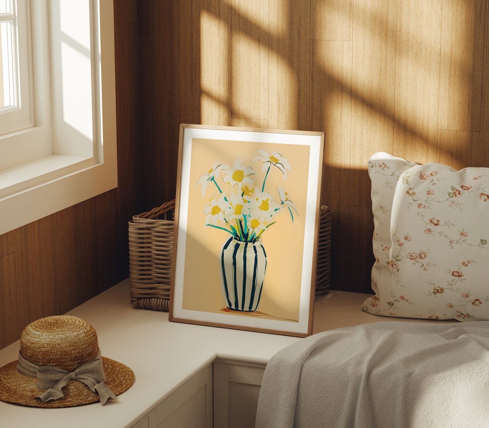 3x4 Wood Frame Mockup in Living Room,thin Frame,vertical Boho Frame ...