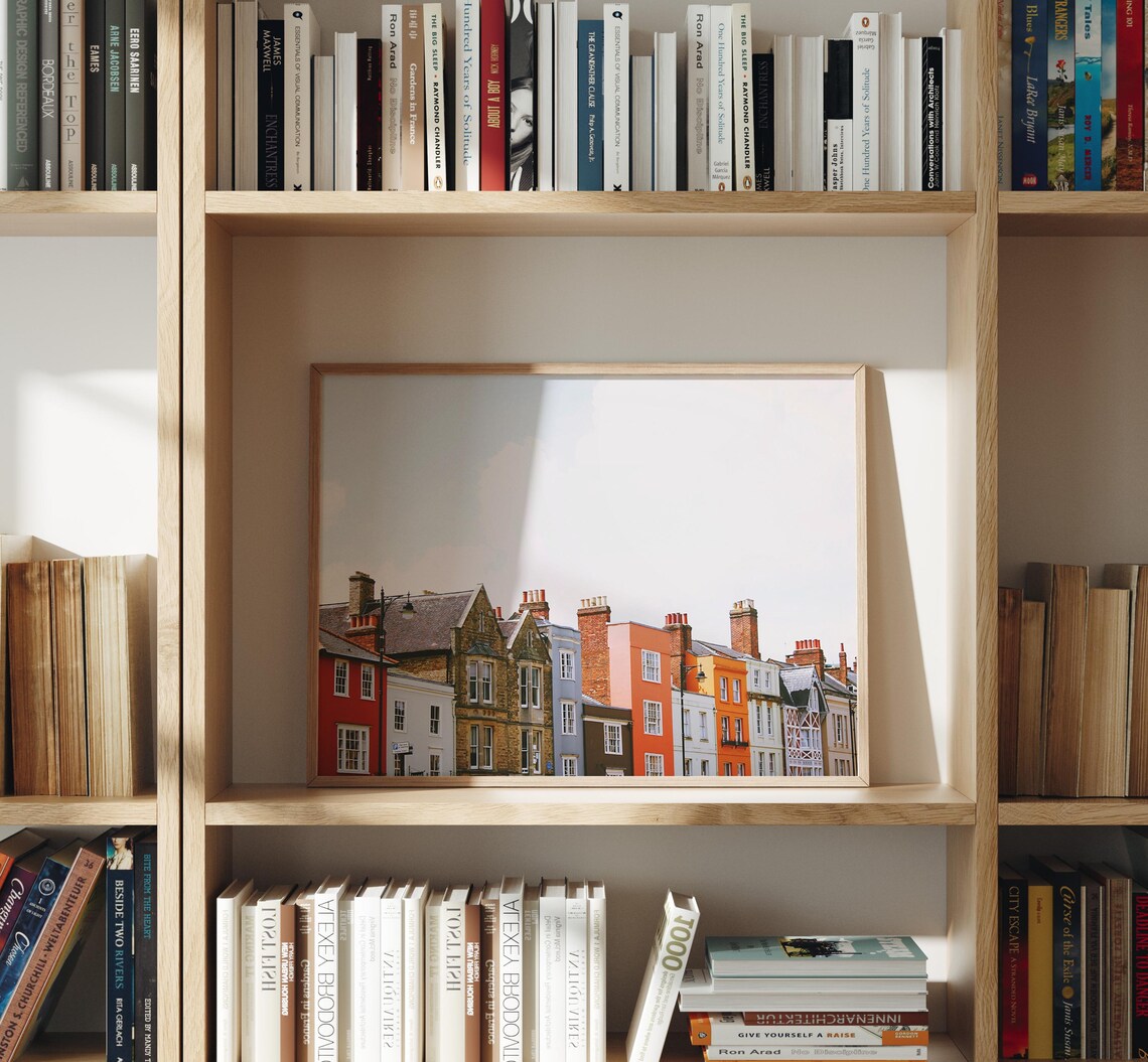 Horizontal Wood Frame Mockup on Bookshelf,4x3 Ratio Frame Mock-up ...