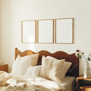 Set of 3 Frame Mockup in Bedroom,3x4 Wood Frame Mock-up,3 Frames Above ...