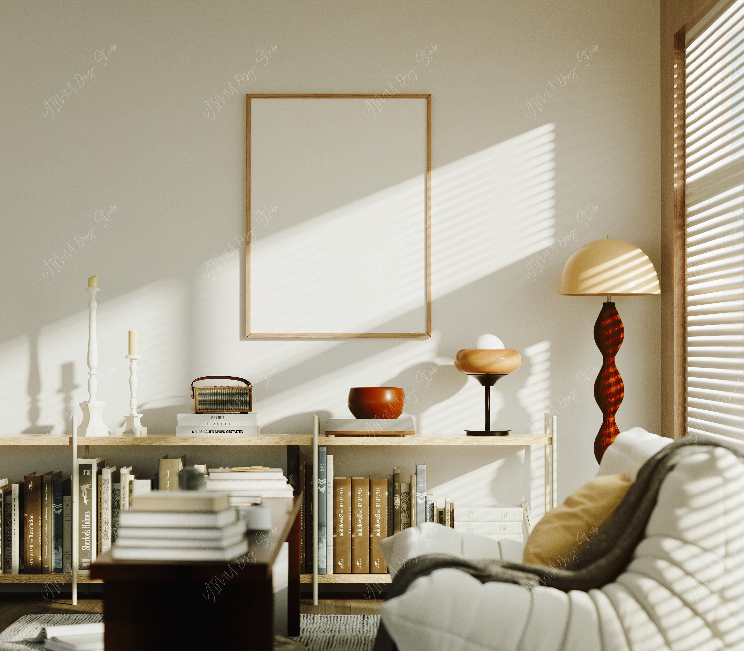 3x4 Wood Frame Mockup in Living Room,thin Frame,vertical Frame Mock-up ...