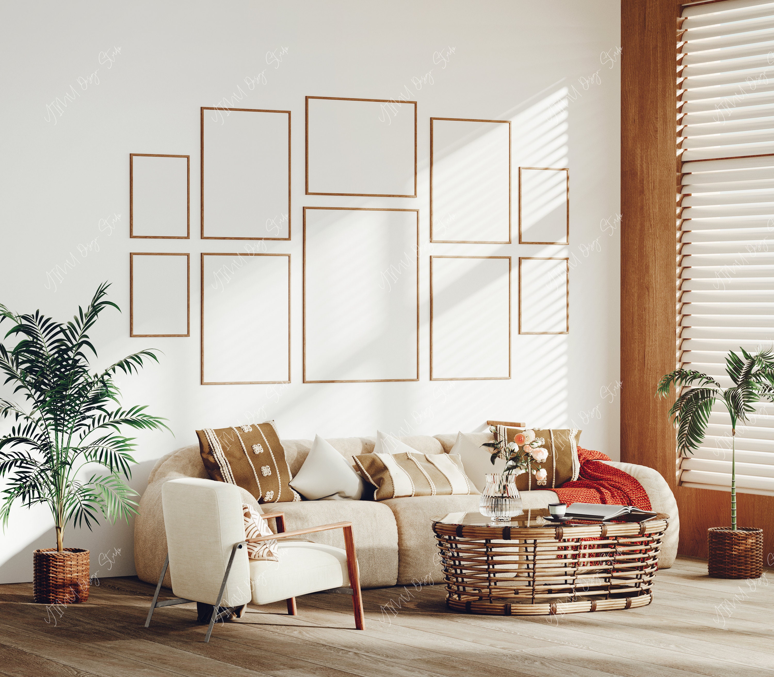 Gallery Wall Set Wood Frame Mockup,5x7 Ratio Frame Art Print Gallery ...