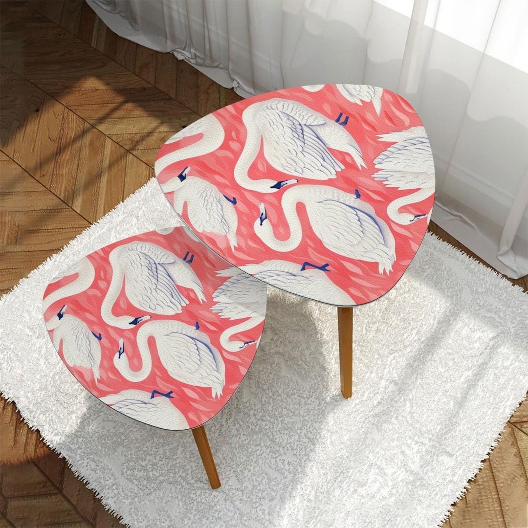 Coral Pink Swan Side Table Set Mid Century Modern Nesting Tables Small ...