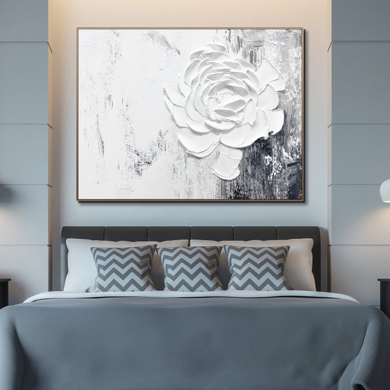 Flower Painting White Texture Art White Original Painting on - Etsy