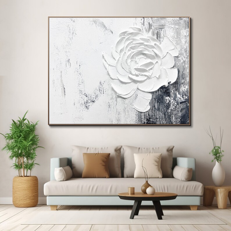 Flower Painting White Texture Art White Original Painting on - Etsy