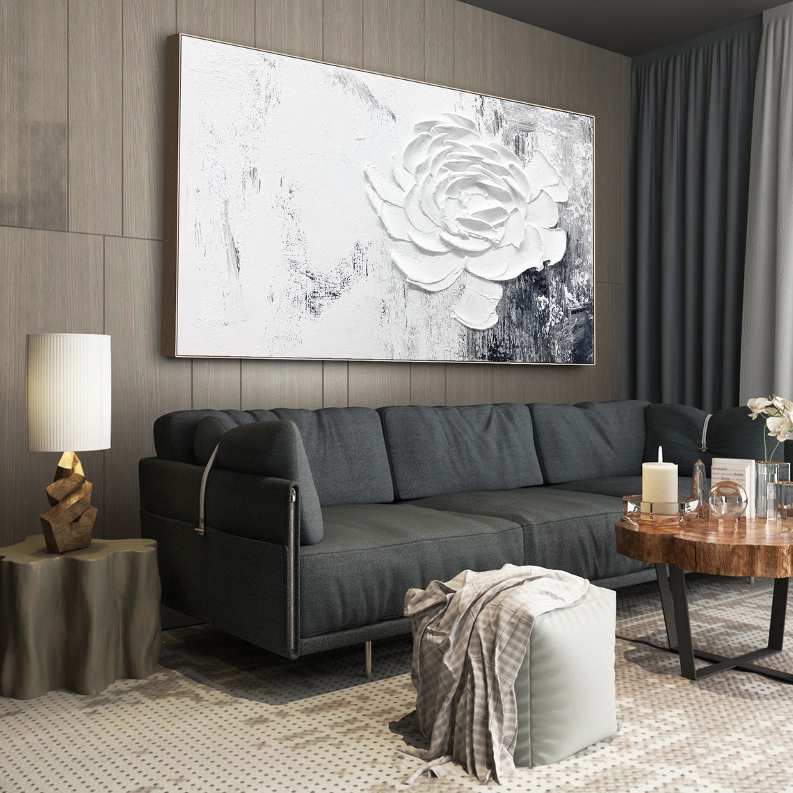 Flower Painting White Texture Art White Original Painting on - Etsy