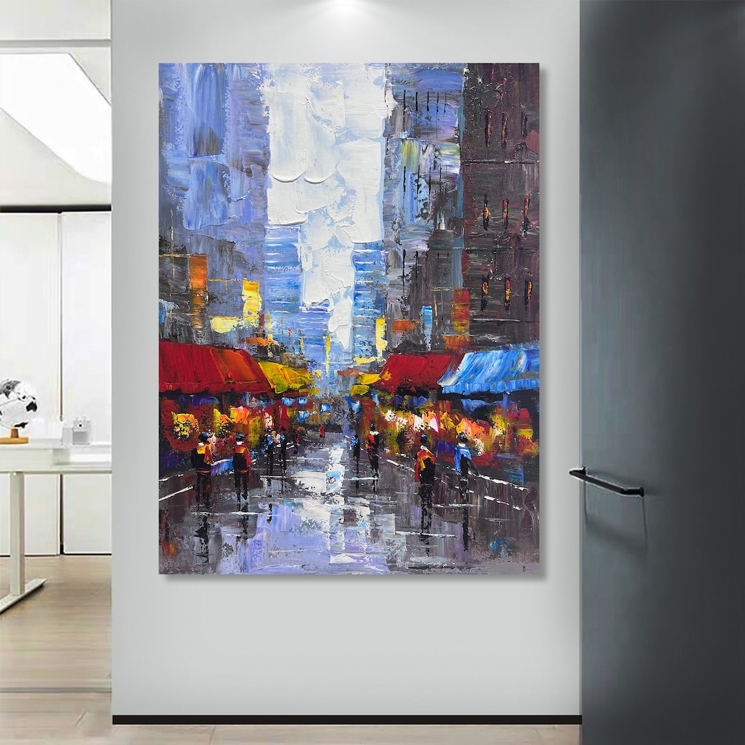 Colorful City Painting Abstract City Painting on Canvas - Etsy