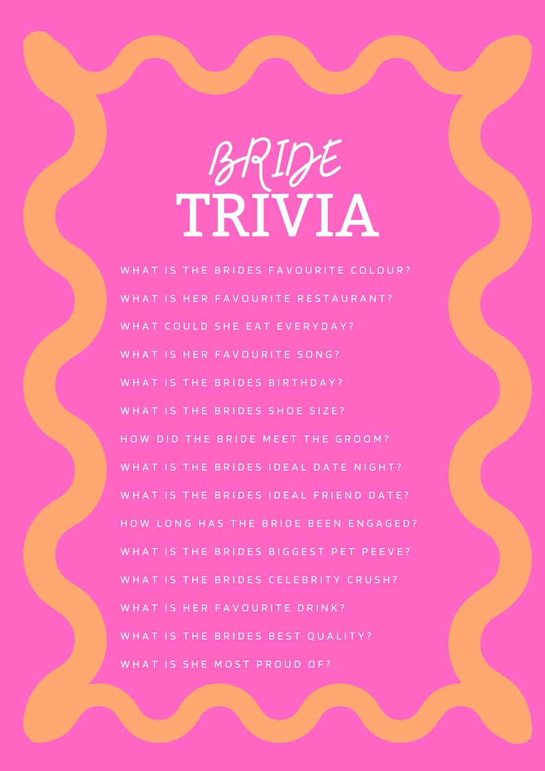 PASTEL Bridal Shower / Hens Party Game - Bride Trivia - PRINTABLE - Etsy
