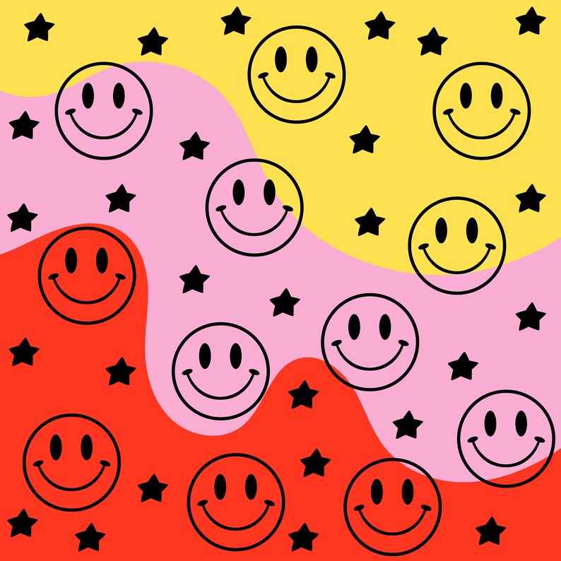Retro/groovy Smiley Face Seamless Patterns/background - Etsy