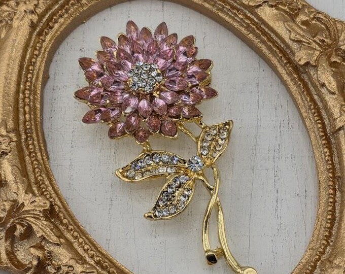 Gold Plated Flower Brooch: Soft Pink Floral Pin - Etsy