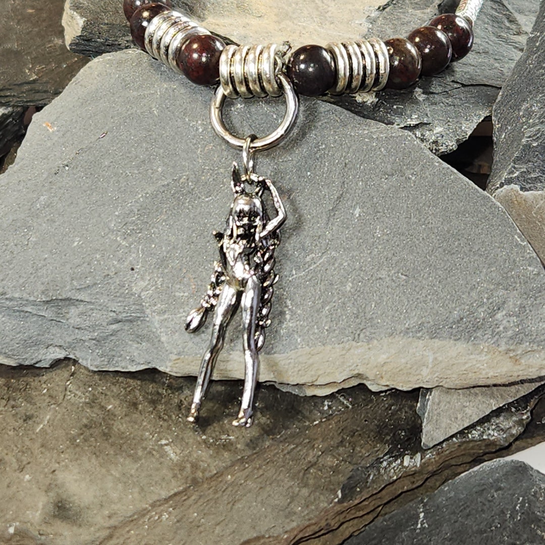 Red Garnet Beaded Rearview Mirror Hanger With Sexy Goth Girl Pendant - Etsy