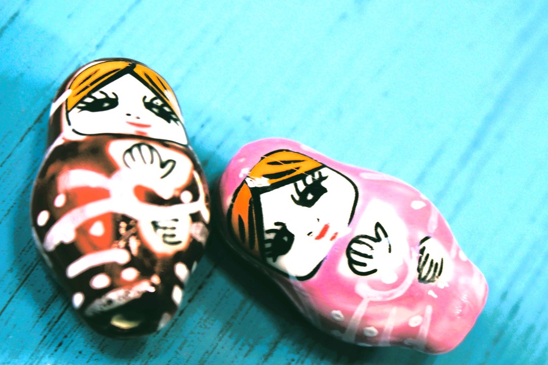 Ceramic Russian Matryoshka Nesting Doll Focal Beads Set of 2, Colorful ...