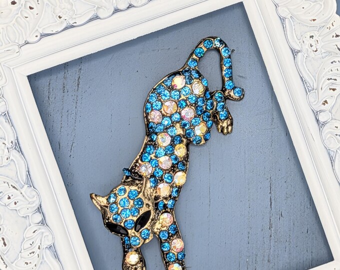 Leopard Brooch Pin: Blue Rhinestones With Gold Plated Detail - Etsy