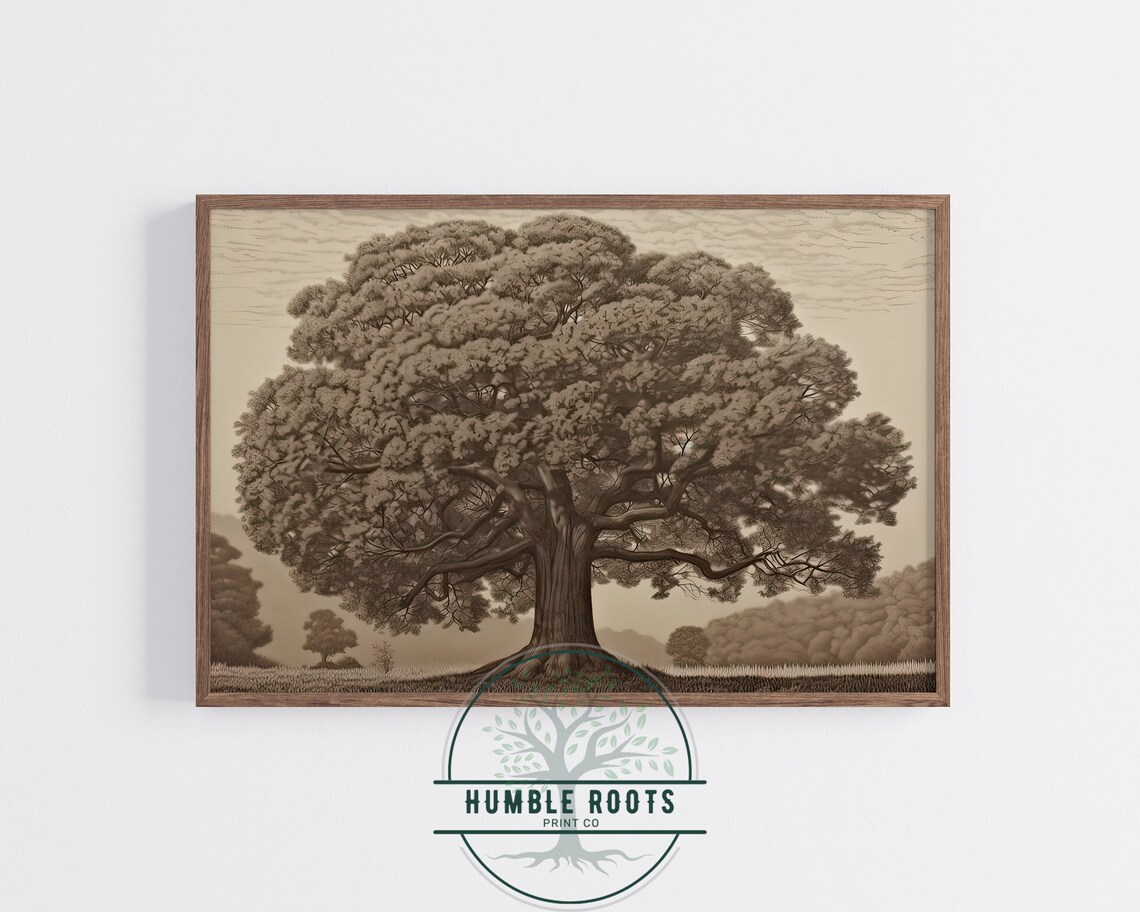 Vintage Oak Tree Digital Art Print, Rustic Wall Decor, Sepia Printable ...