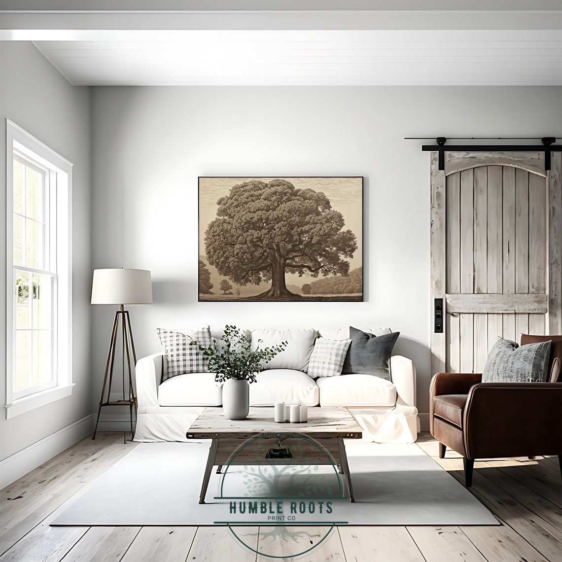 Vintage Oak Tree Digital Art Print, Rustic Wall Decor, Sepia Printable ...