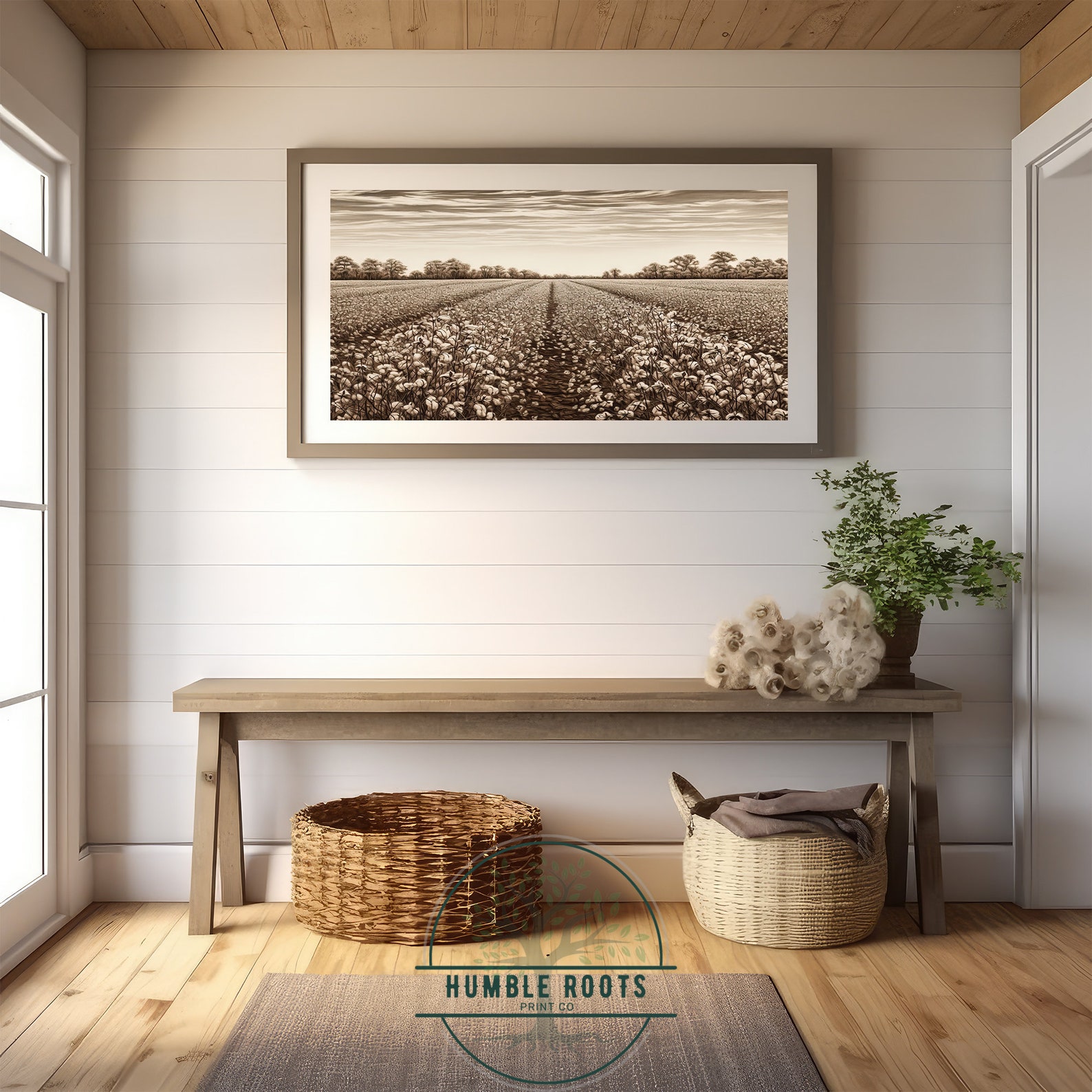 Printable Cotton Field Wall Art, Sepia Wall Art, Rustic Wall Decor ...