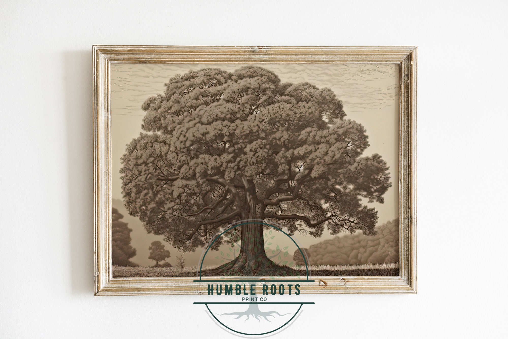 Vintage Oak Tree Digital Art Print, Rustic Wall Decor, Sepia Printable ...