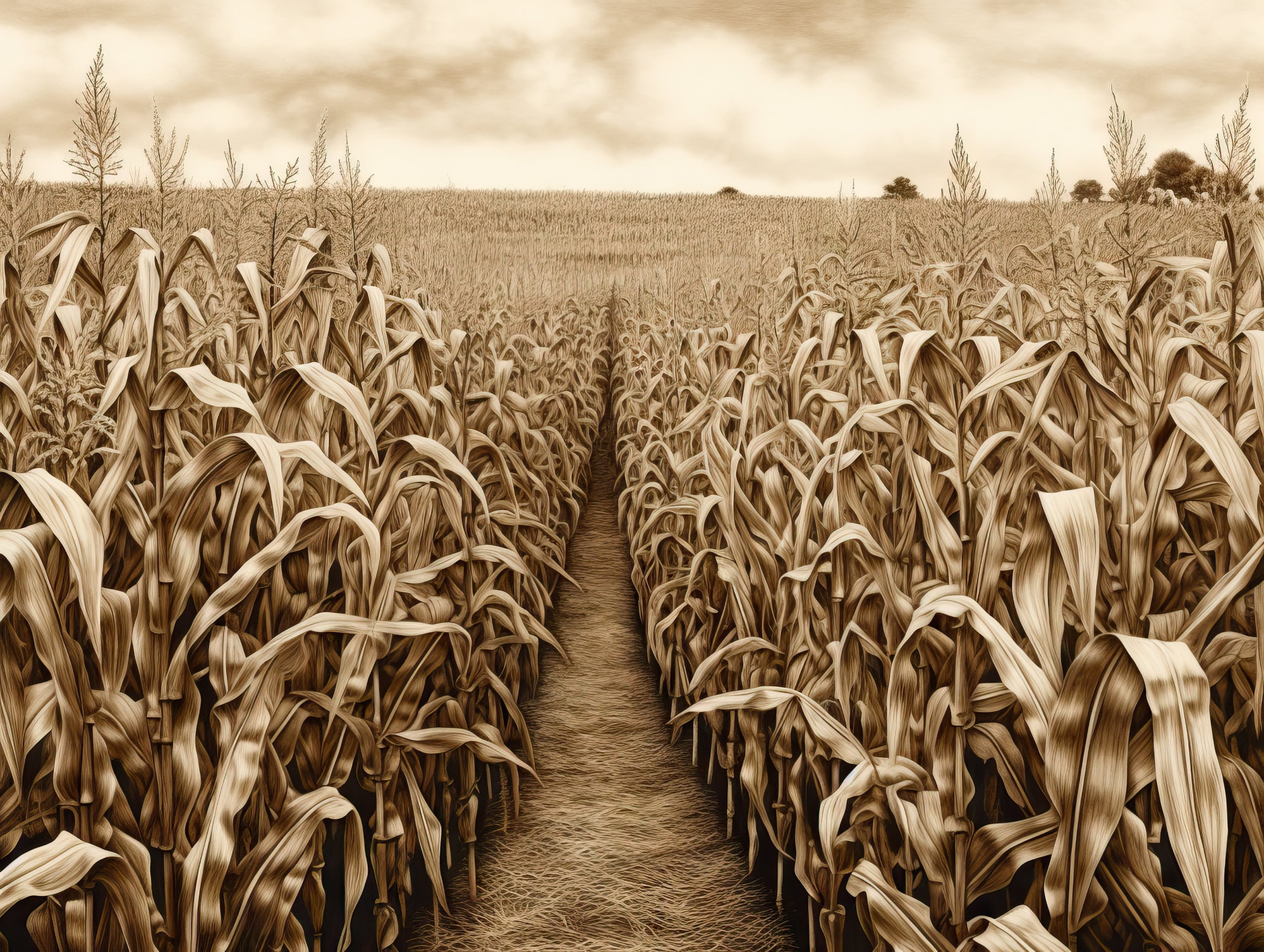 Printable Corn Field Wall Art, Rustic Wall Decor, Sepia Wall Art ...