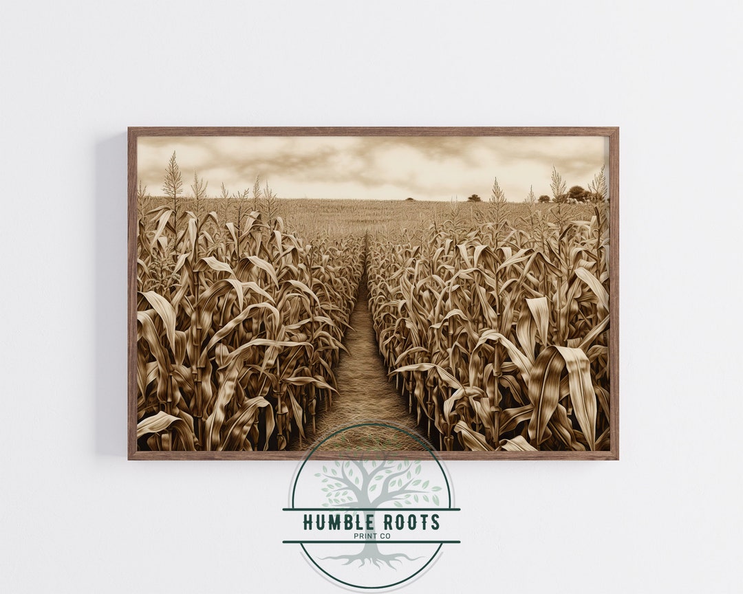 Printable Corn Field Wall Art, Rustic Wall Decor, Sepia Wall Art ...