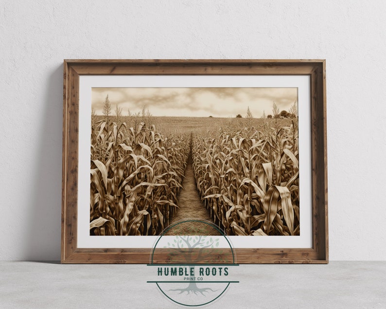 Printable Corn Field Wall Art, Rustic Wall Decor, Sepia Wall Art ...