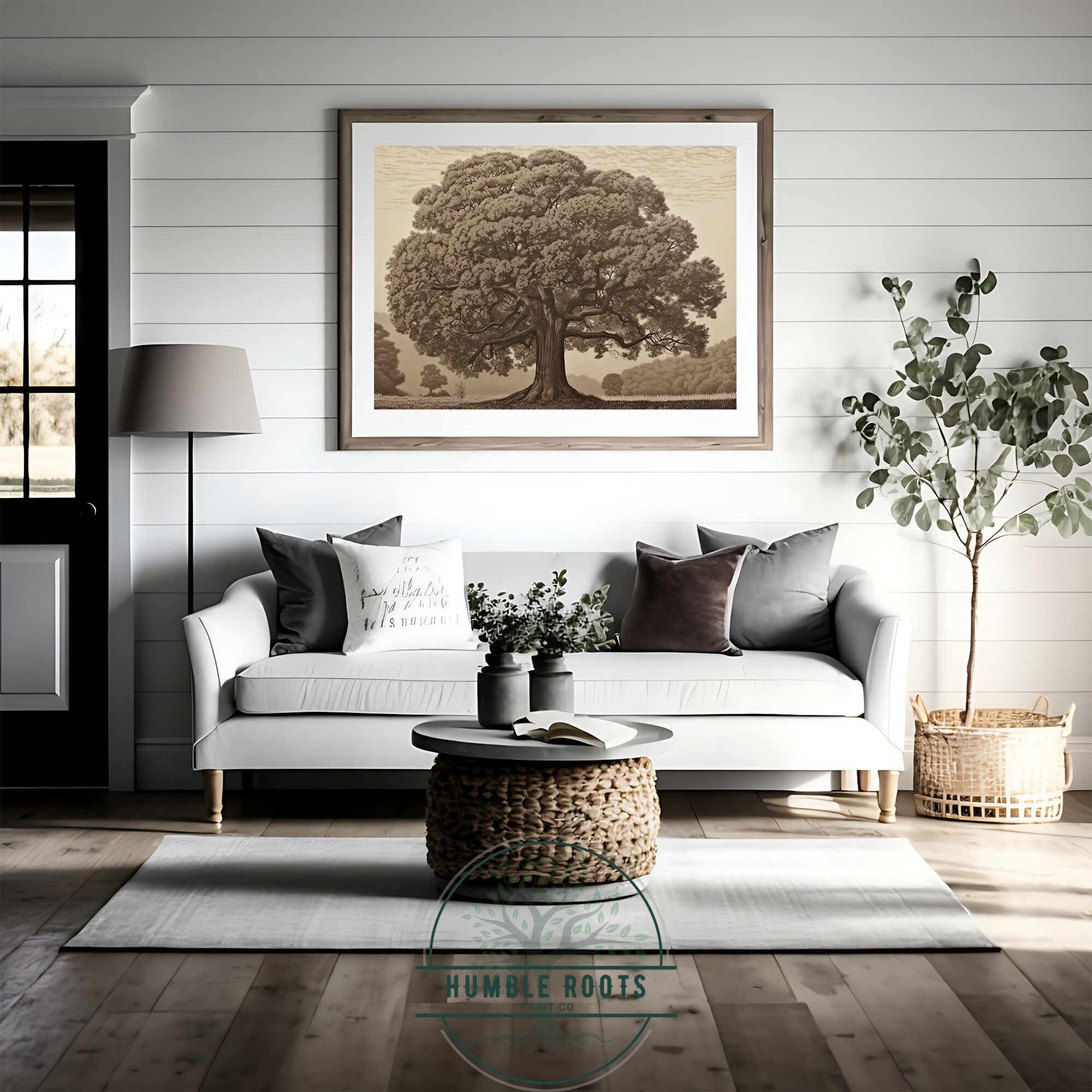 Vintage Oak Tree Digital Art Print, Rustic Wall Decor, Sepia Printable ...