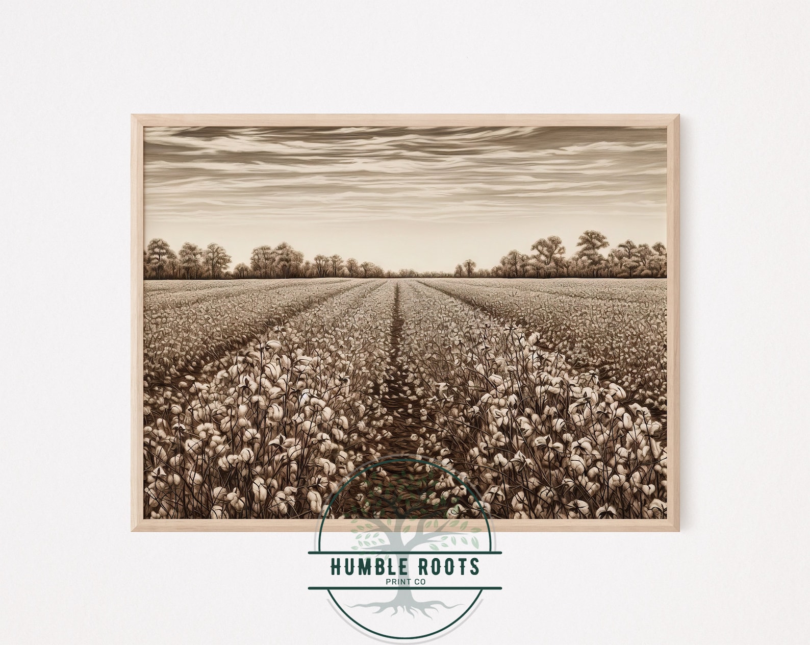 Printable Cotton Field Wall Art, Sepia Wall Art, Rustic Wall Decor ...