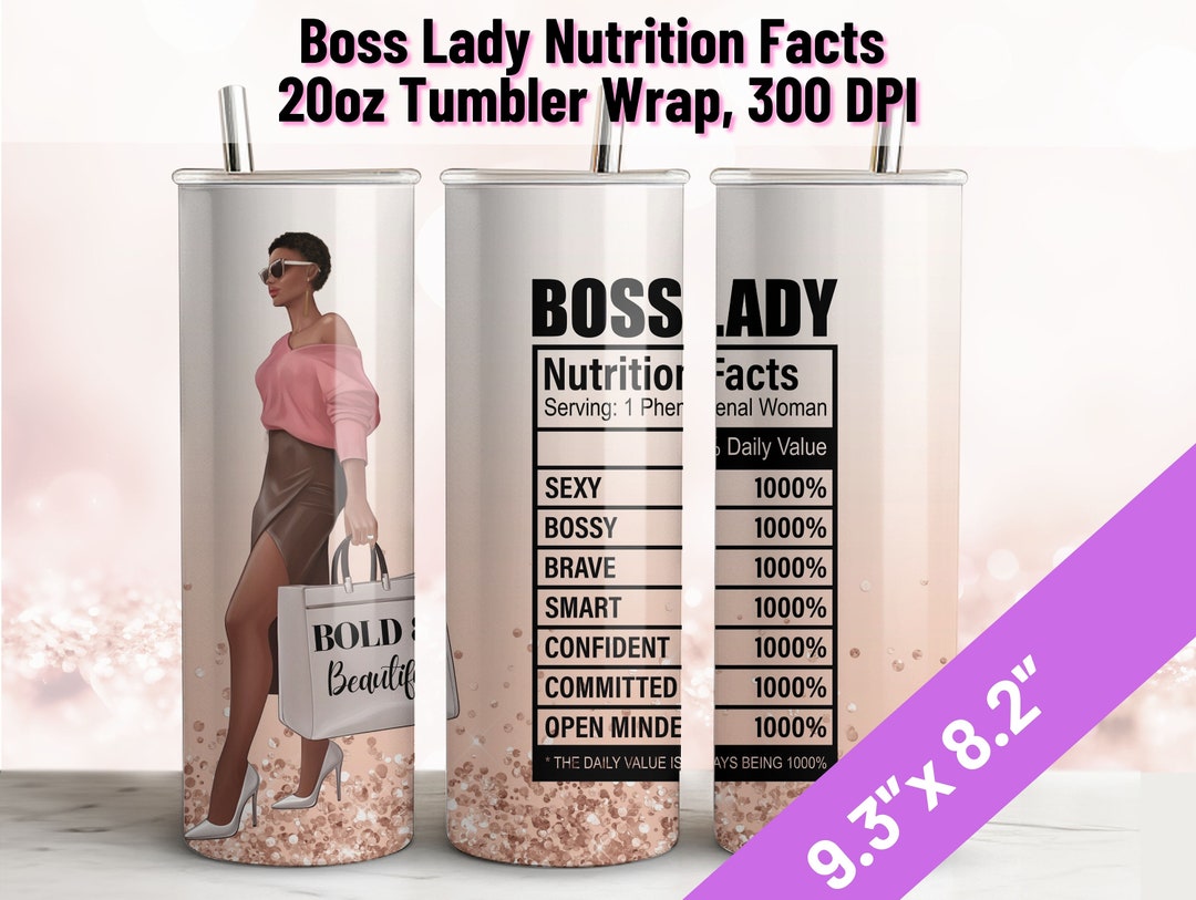 Digital Boss Lady Nutrition Facts Tumbler Wrap 20oz, Short Afro Hair ...