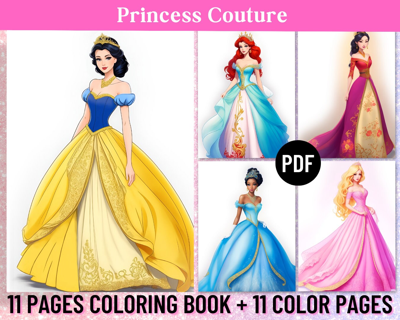 Princess Bundle Coloring Pages, Princess Fashion Illustrations ...