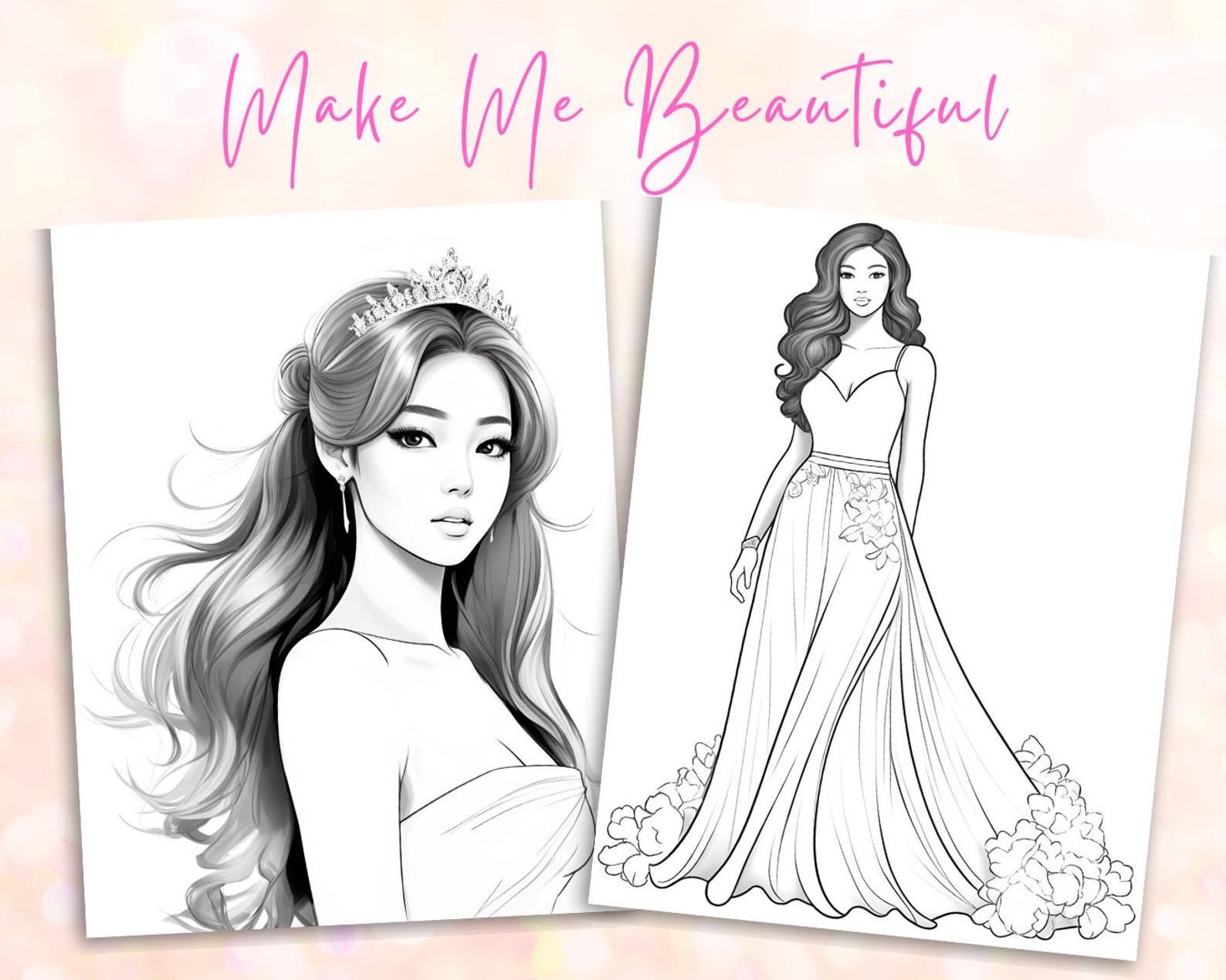 12 Asian Princess Coloring Pages, Adult Coloring Book, Princess Dresses ...
