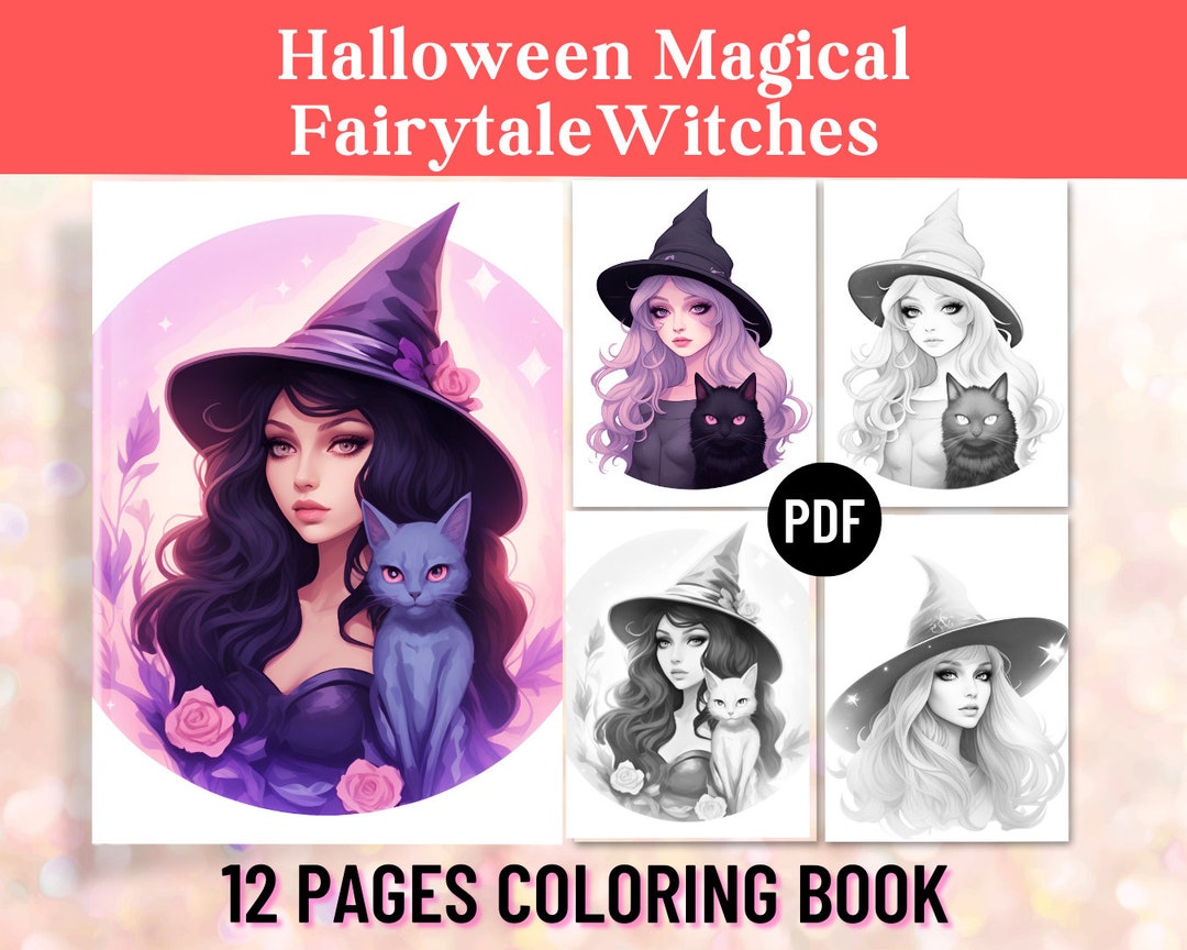 12 Halloween Fairytale Witches Coloring Pages,adult Coloring Book ...