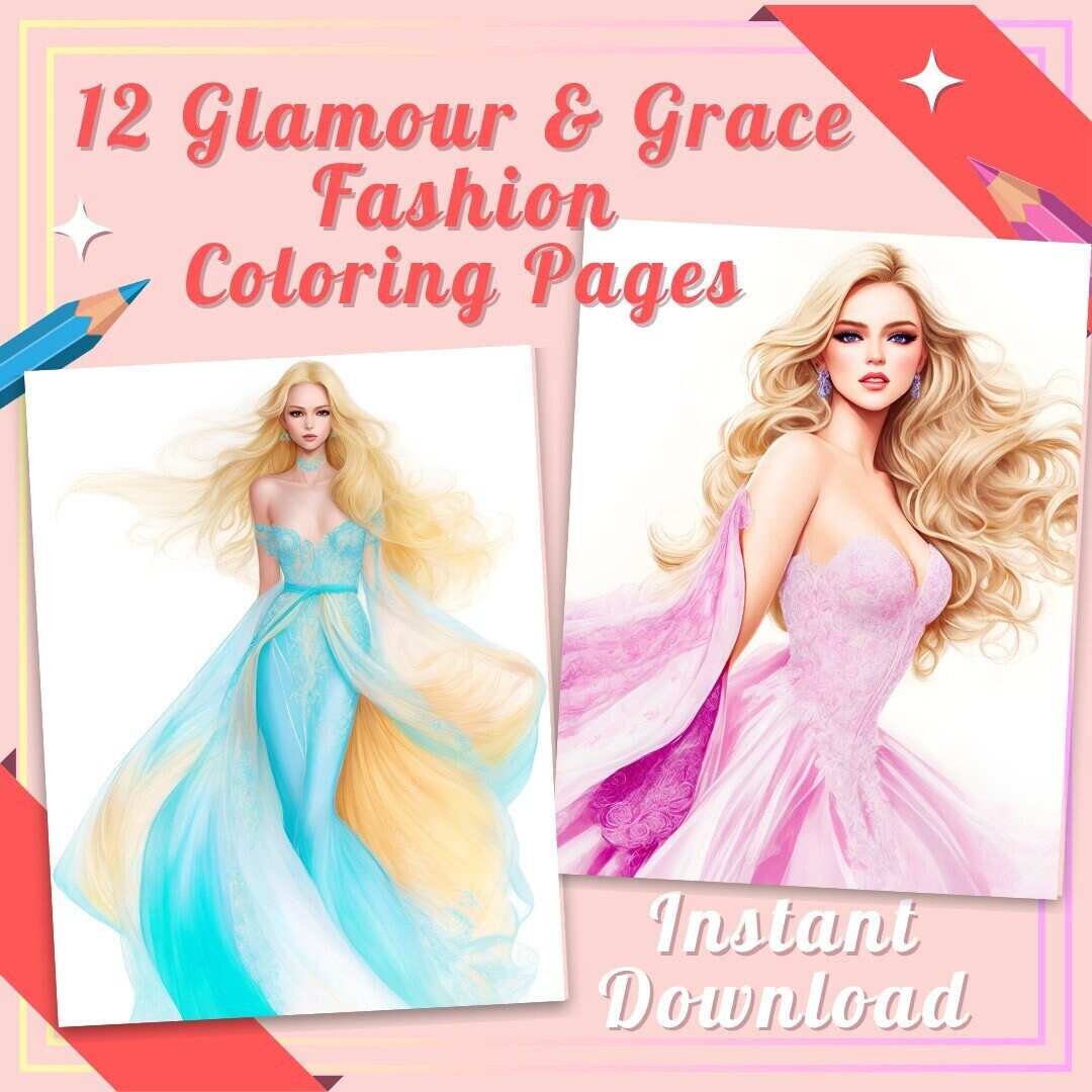 Glamorous Fashion Coloring Book for Adults | 12 Beautiful Pages | Adult ...