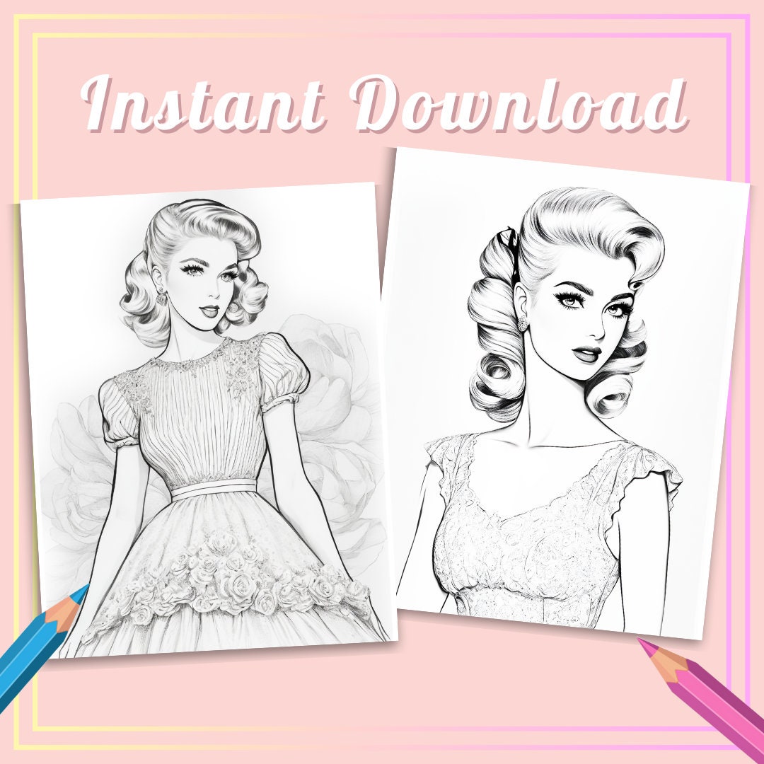 Vintage 1950s Hairstyle Fashion Coloring Book | 12 Stunning Pages ...