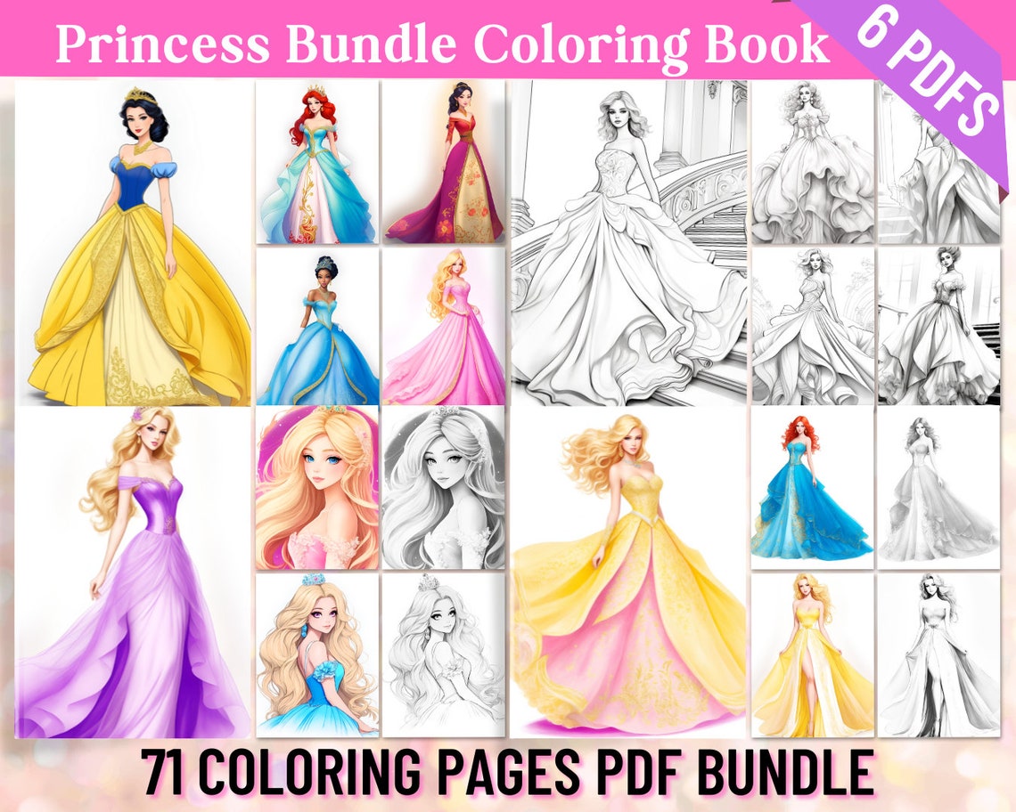 Princess Bundle Coloring Pages, Princess Fashion Illustrations ...