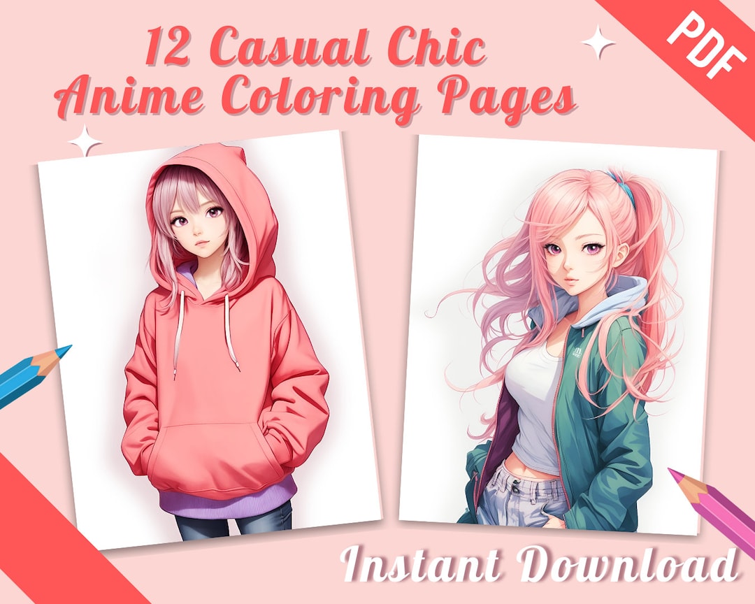 12 Street Wear Anime Coloring Pages,casual Style,adult Coloring Book ...