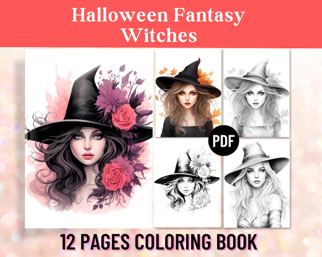 12 Halloween Fantasy Witches Coloring Pages,adult Coloring Book ...
