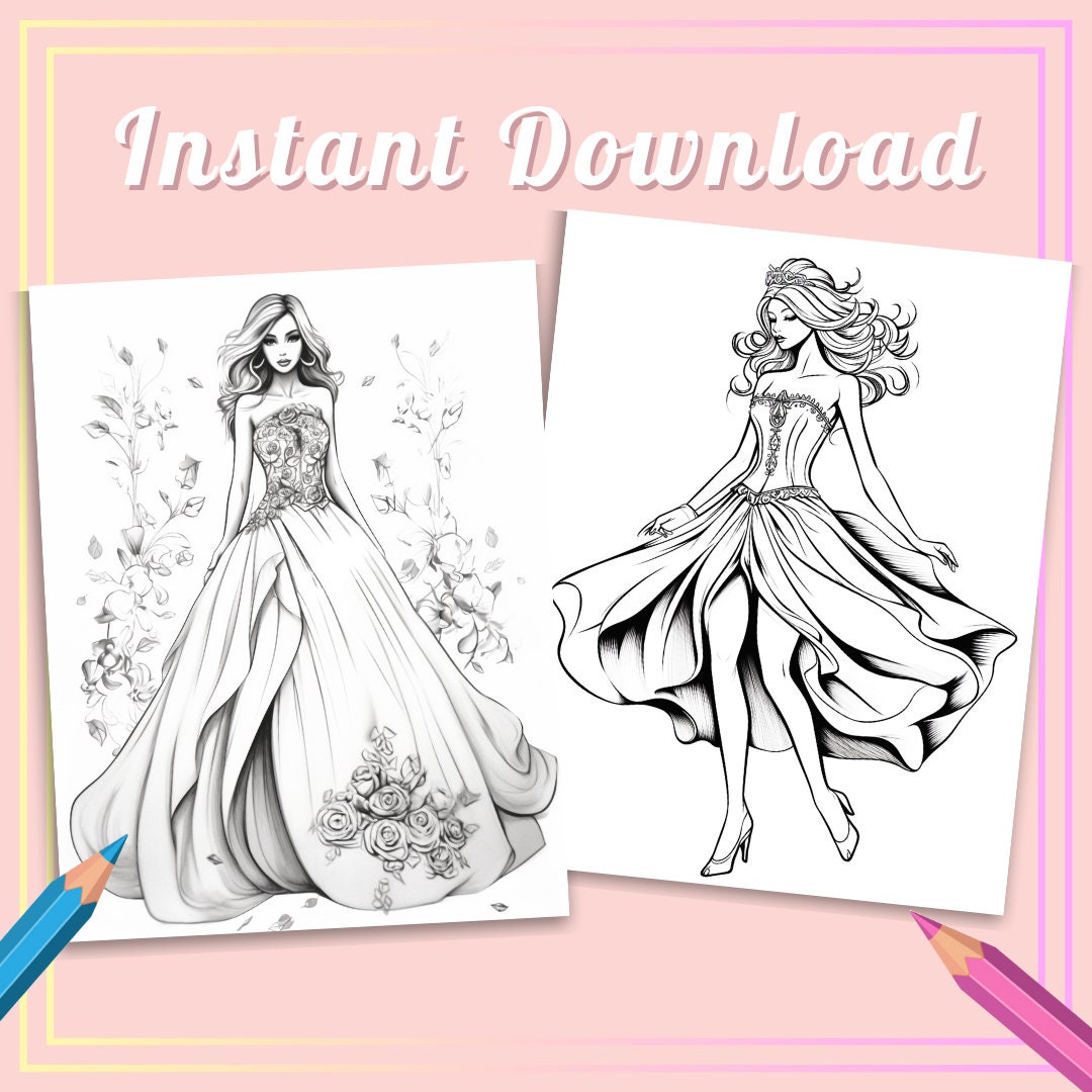 Fairytale Princess Fashion Coloring Book | 12 Beautiful Pages | Adult ...