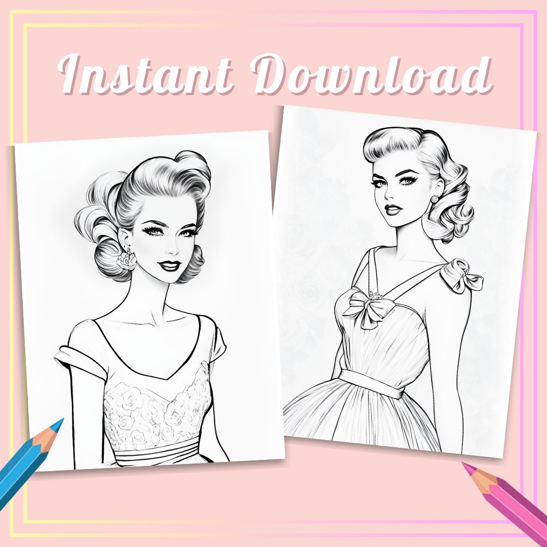 Vintage 1950s Hairstyle Fashion Coloring Book | 12 Stunning Pages ...
