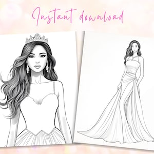 12 Asian Princess Coloring Pages, Adult Coloring Book, Princess Dresses ...