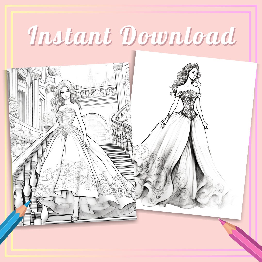 Fairytale Princess Fashion Coloring Book | 12 Beautiful Pages | Adult ...