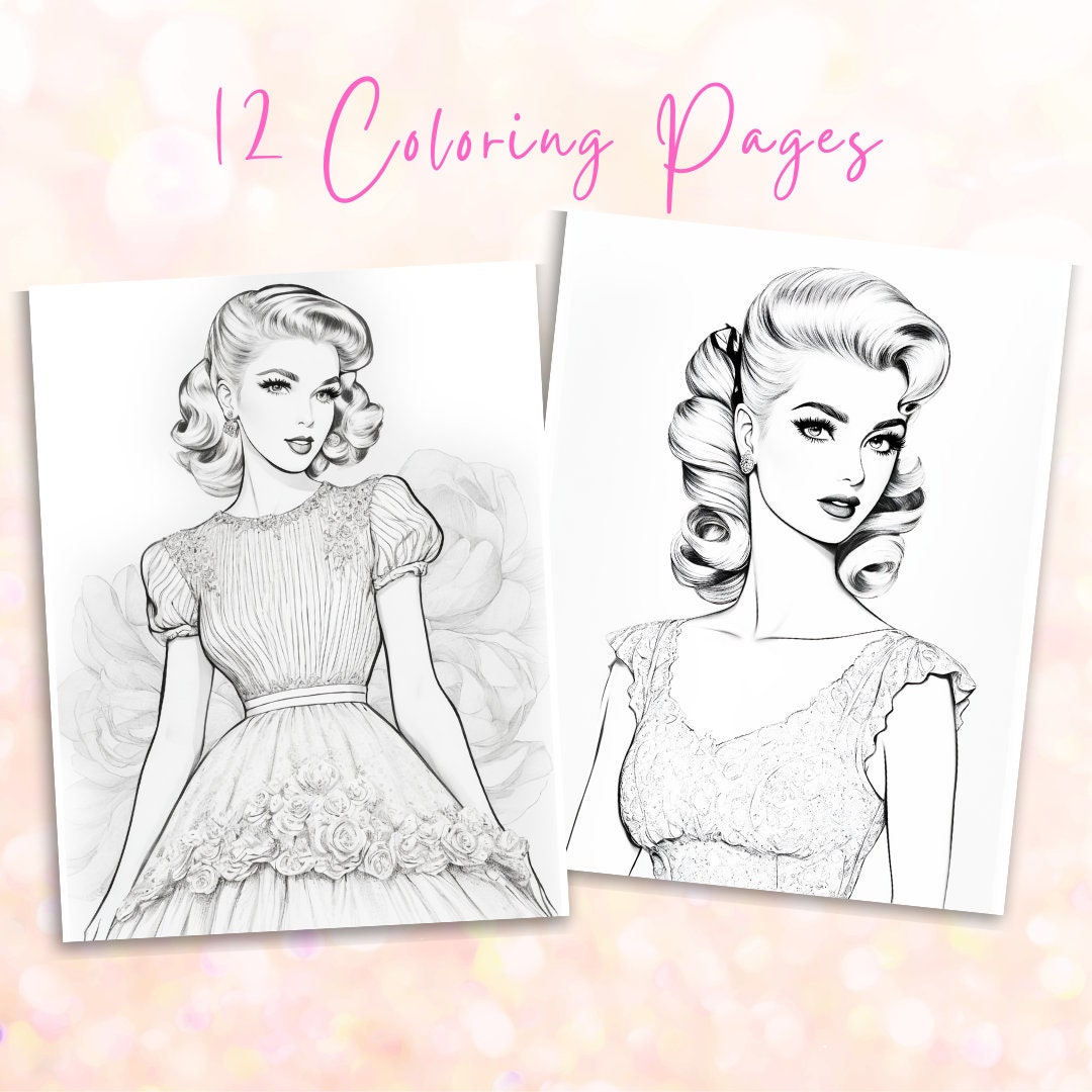 Vintage 1950s Hairstyle Fashion Coloring Book | 12 Stunning Pages ...