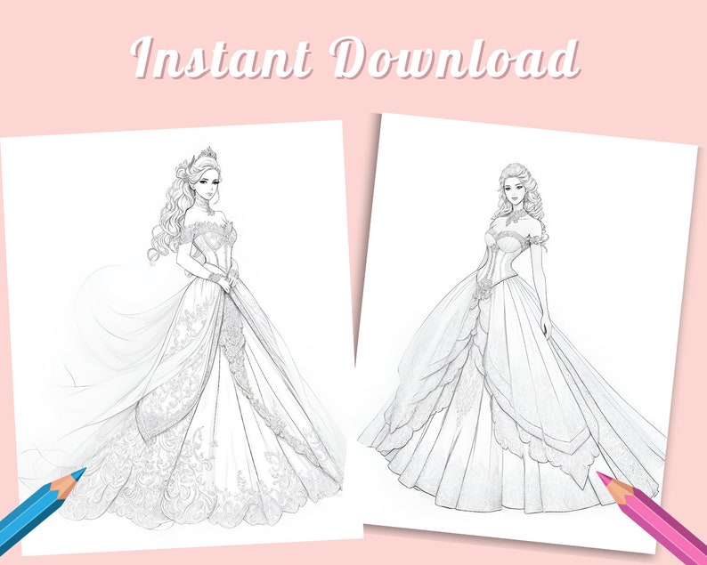 12 Princess Gowns Coloring Pages, Princess Fashion Illustrations ...