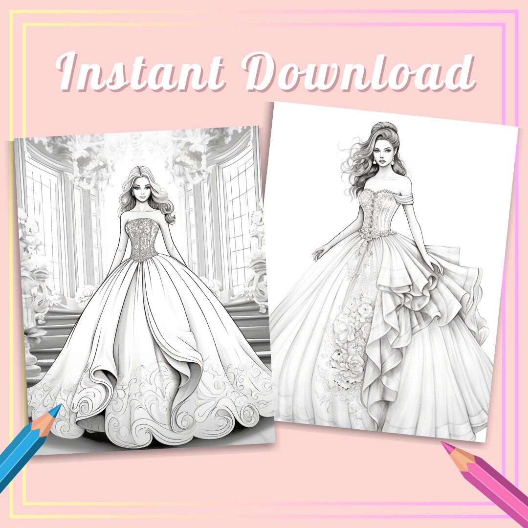 Fairytale Princess Fashion Coloring Book | 12 Beautiful Pages | Adult ...