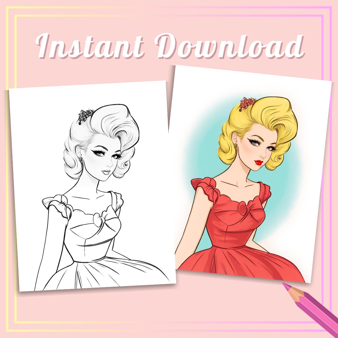 Vintage 1950s Hairstyle Fashion Coloring Book | 12 Stunning Pages ...