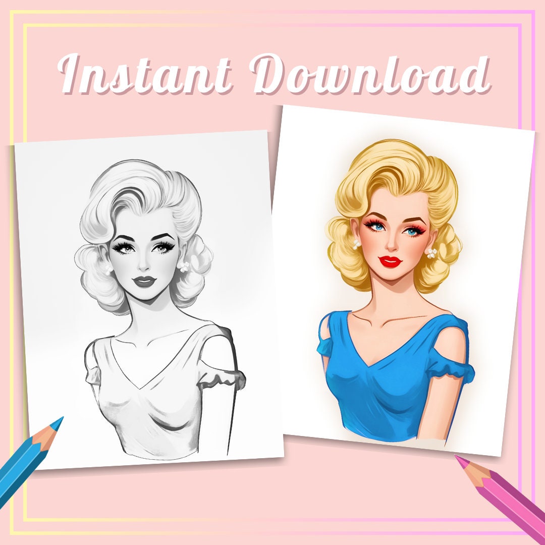 Vintage 1950s Hairstyle Fashion Coloring Book | 12 Stunning Pages ...