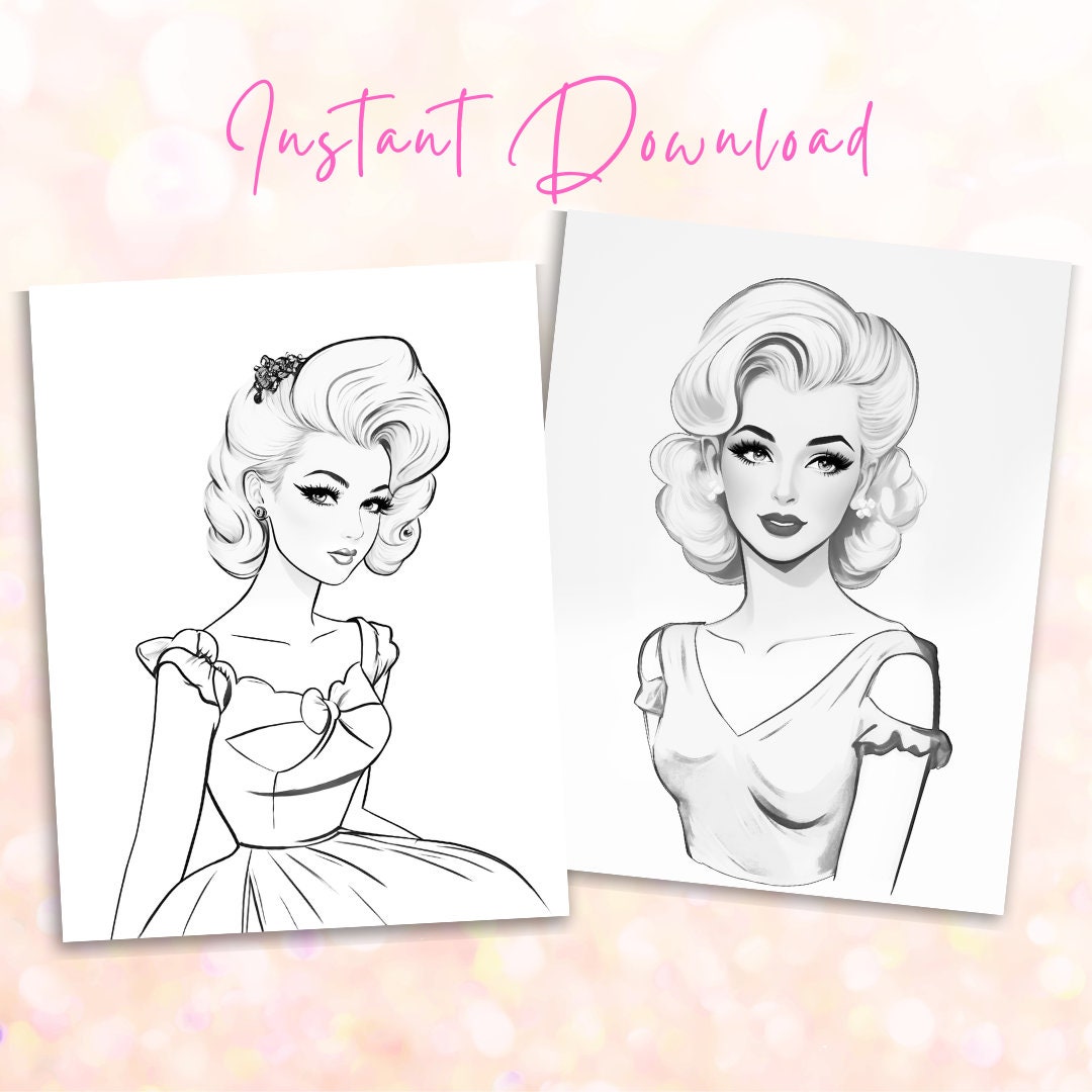 Vintage 1950s Hairstyle Fashion Coloring Book | 12 Stunning Pages ...