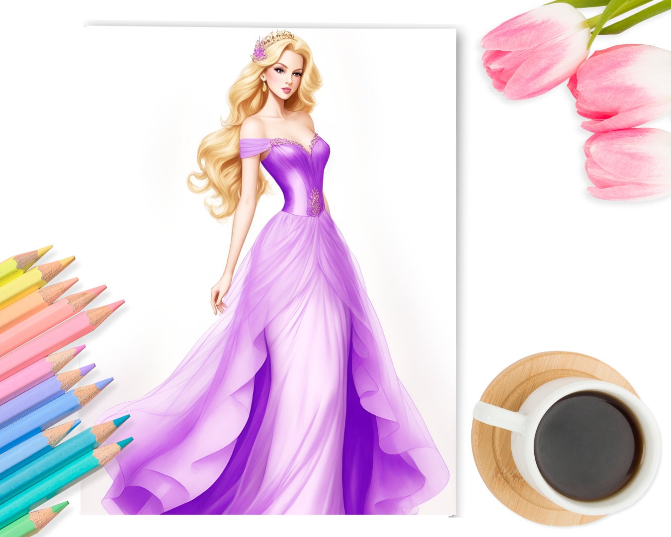 12 Glamorous Princess Coloring Pages, Princess Gowns, Fashion Design ...