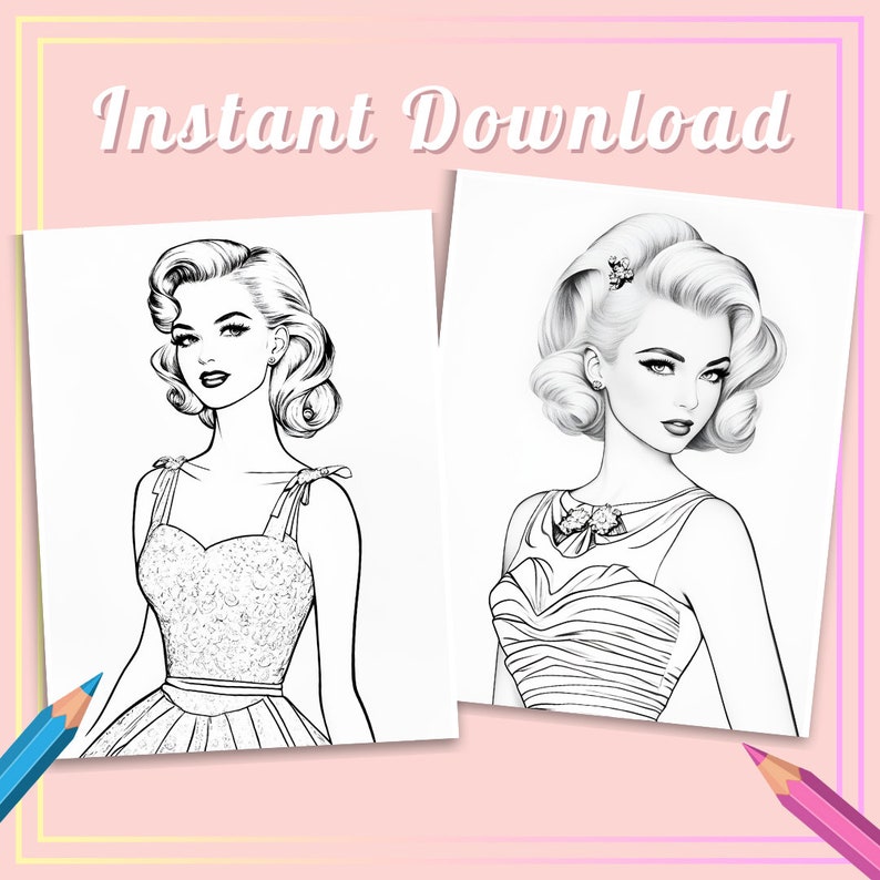 Vintage 1950s Hairstyle Fashion Coloring Book | 12 Stunning Pages ...