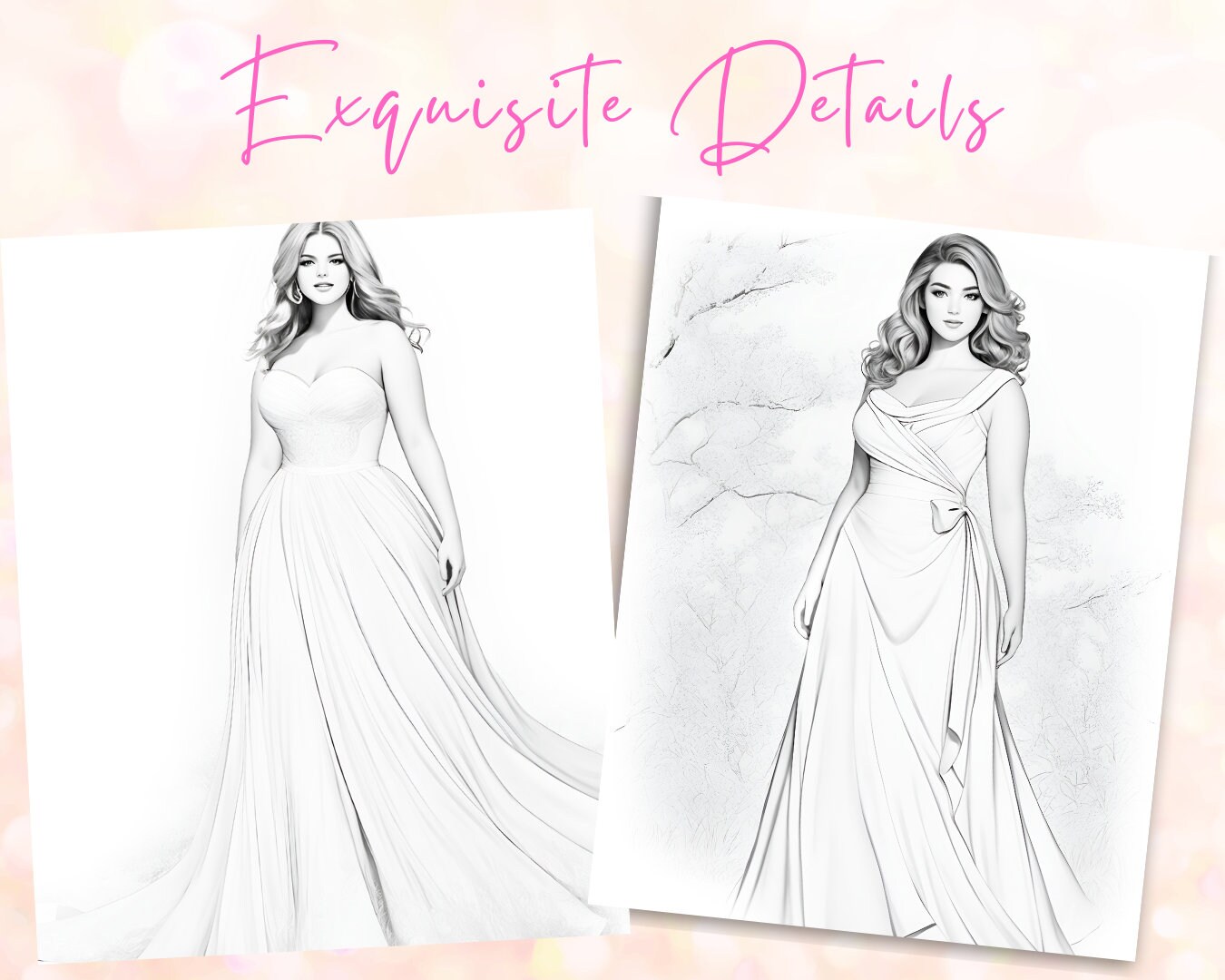 12 Glamorous Curvy Fashion Coloring Pages, Adult Coloring Book, Body ...