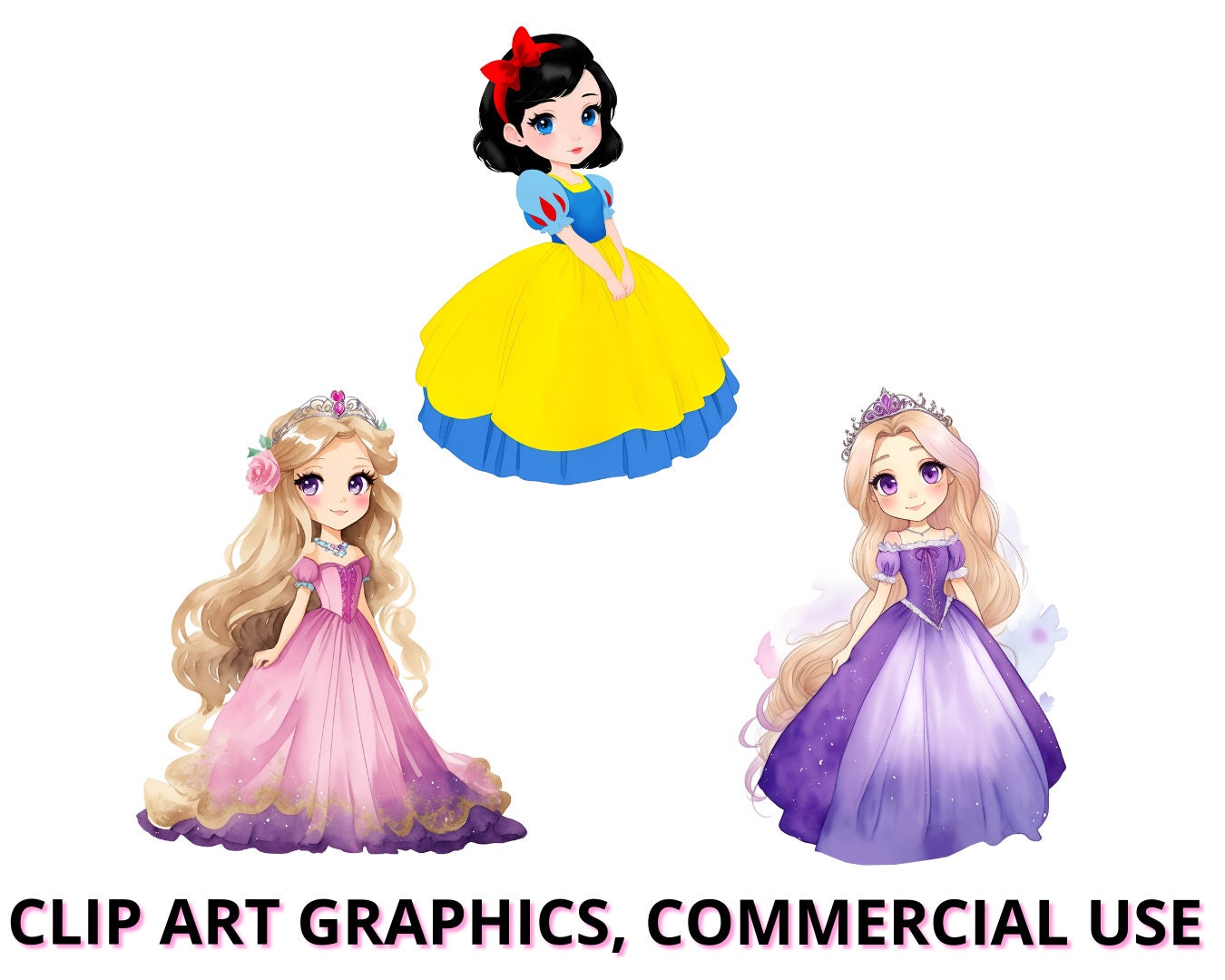 12 Watercolor Fairytale Princess Clipart, Girls Birthday Party ...